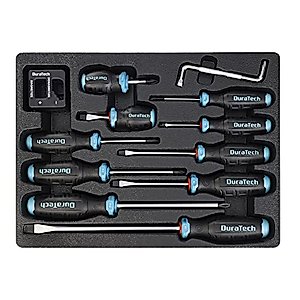 DURATECH 12-Piece Magnetic Screwdriver Set, 5 Phillips and 5 Slotted Tip S2 Alloy Steel Screwdriver Set, 1 pc Magnetizer Demagnetizer, 1 pc CR-V Offset Screwdriver, Storage Tray Included