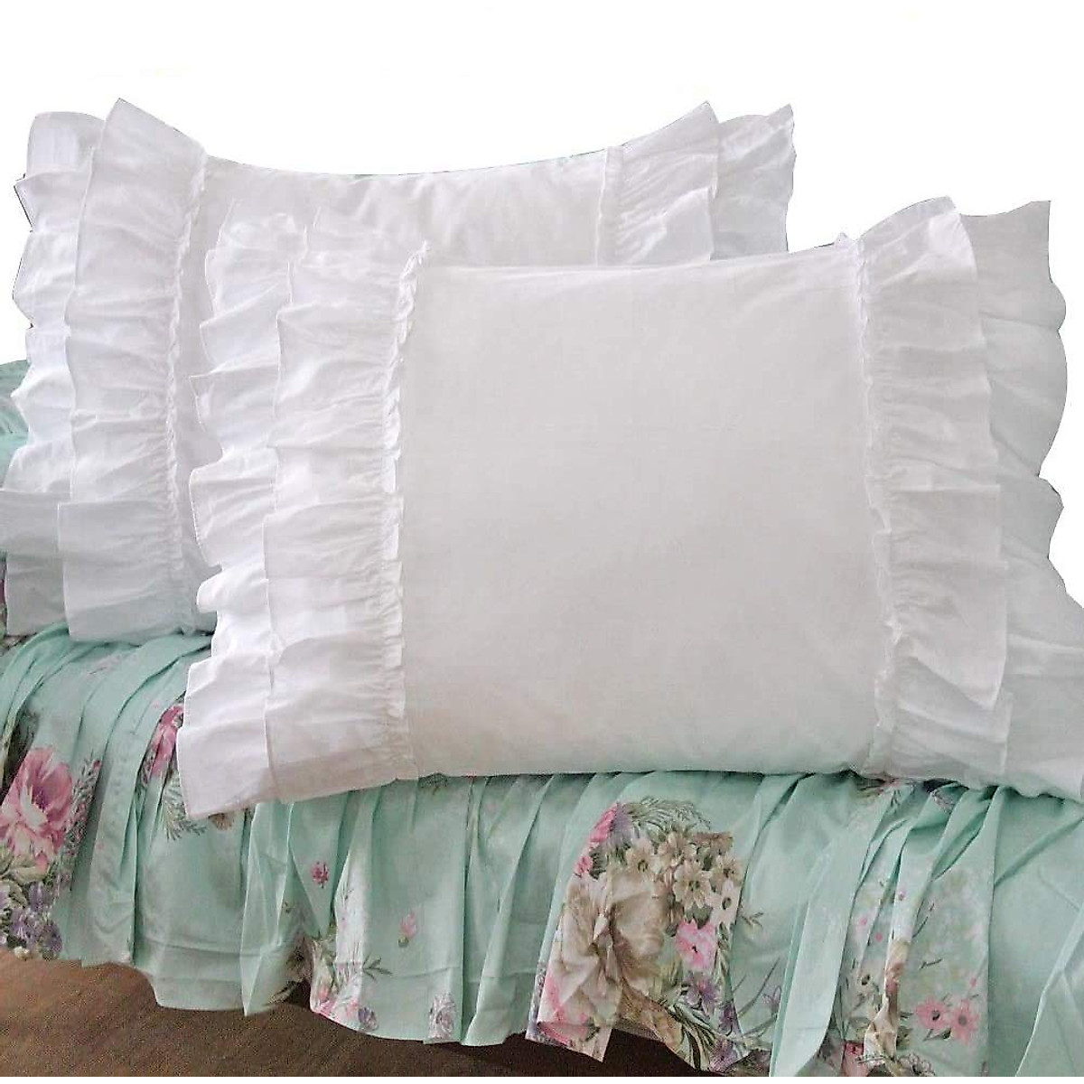 Queen’s House White Ruffle Pillow Shams Set of 2 Cotton Shabby Pillowcases Feminine Pillow Cover King Size
