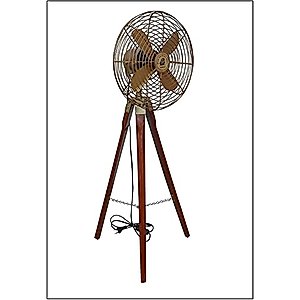 Caripeloy Floor Fan | Vintage Style | With Wooden Tripod Stand Brass Antique Floor Fan | Vintage Style | With Wooden Tripod Stand