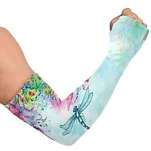 xigua Dragonfly Arm Sleeves UV Sun Protection Cooling Compression Arm Sleeves with Thumb Hole for Cycling, Driving, Golf, Fishing, Gardening, Yard Work
