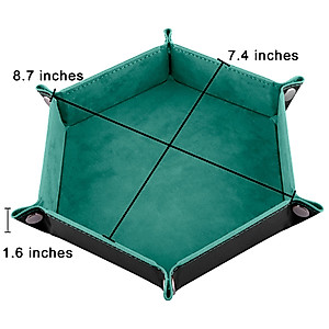 SIQUK 2 Pieces Dice Tray PU Leather Dice Trays Folding Hexagon Dice Holder Tray for Dice Games Like RPG, DND and Other Table Games (Cyan and Black)