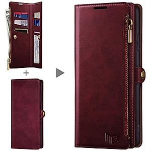 SUANPOT for iPhone 14 Pro 6.1 inch Wallet case 【RFID Blocking】【9 Card Slot】【Pocket】,Credit Card Holder Flip Folio Book Zipper PU Leather Protective Cover Women Men for Apple 14 Pro Phone case Wine Red