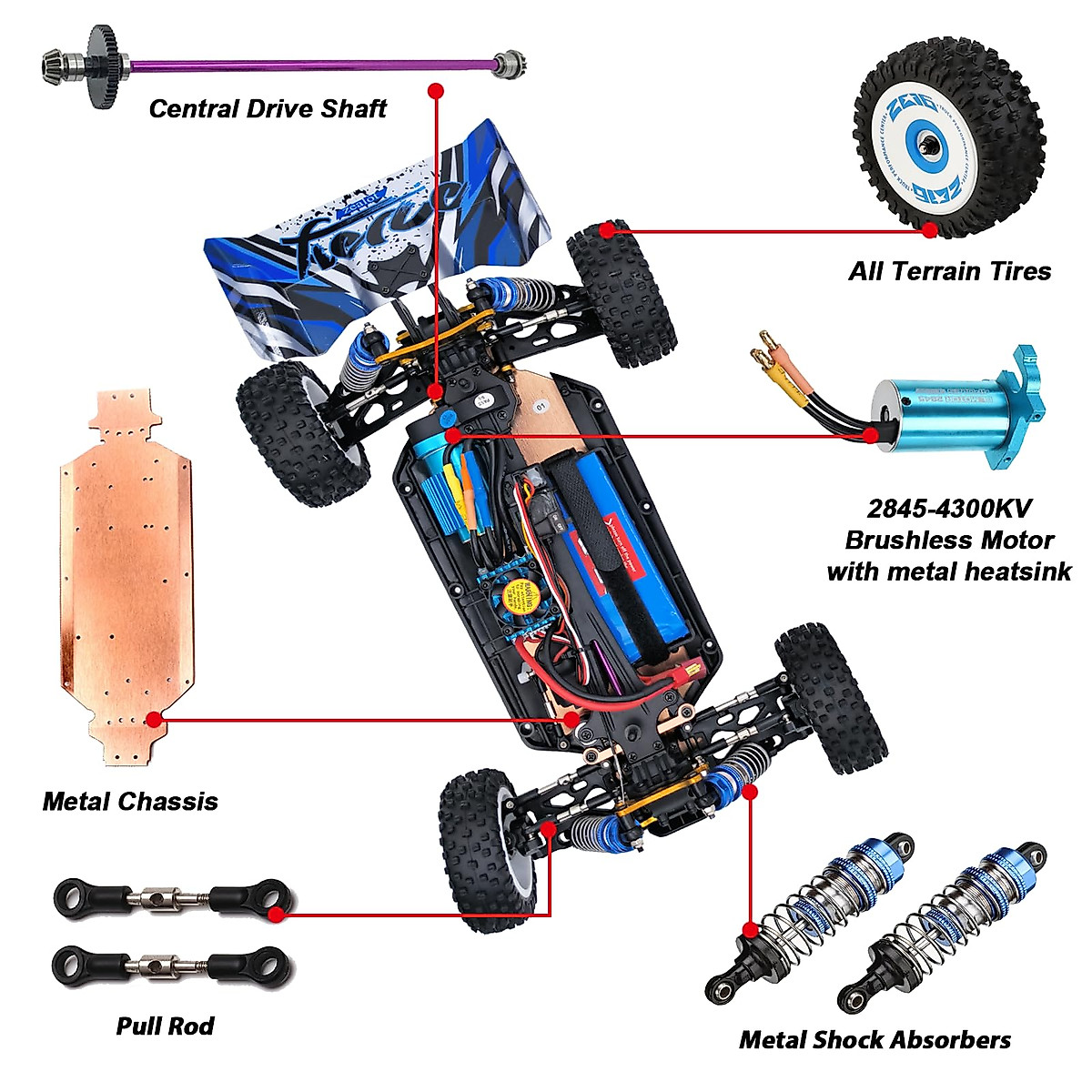 CKYSCHN WLtoys 124017(V2) Fast RC Car, 1/12 Brushless RC Car, 75km/h 4x4 Hobby RC Buggy Cars with Independent ESC for Adults, Fast Remote Control Truck Car with 2 Battery