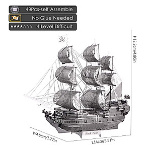 Piececool 3D Puzzle for Adults Metal Model Kits-Black Pearl Pirate Ship DIY 3D Metal Puzzles, Flying Dutchman Model Ship STEM Building Kit Puzzle Toy, Great Birthday Gift Idea-49 Pcs
