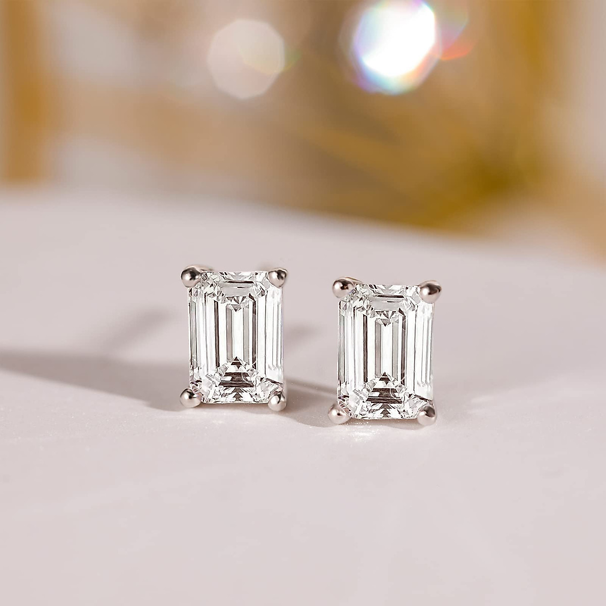 EAMTI 925 Sterling Silver Cubic Zirconia Stud Earrings for Women 1 Carat Emerald Cut CZ Stud Dainty Earrings Hypoallergenic