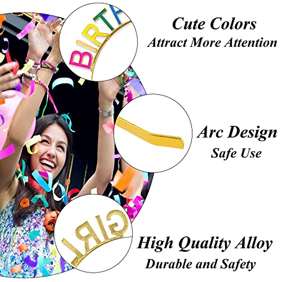 Happy Birthday Crown Rainbow 'BIRTHDAY GIRL' Alloy Colorful Headband Birthday Headpiece for Party Decorations and Women Girls Birthday Gift