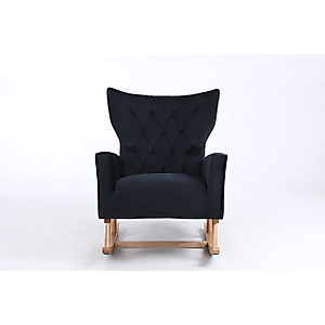 HHOK Rocking Chair, Mid Century Modern Velvet Tufted Upholstered Rocker Armchair Padded Seat with Solid Wood Base, Accent Chair with High Backrest and Armrests for Living Room Bedroom Balcony