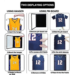 Jersey Display Frame Case, Large Lockable Shadow Box Sports Jersey Frame with 98% UV Protection Acrylic and 2 Hanger for Baseball Basketball Football Soccer Hockey Shirt,Uniform, Graduates Black