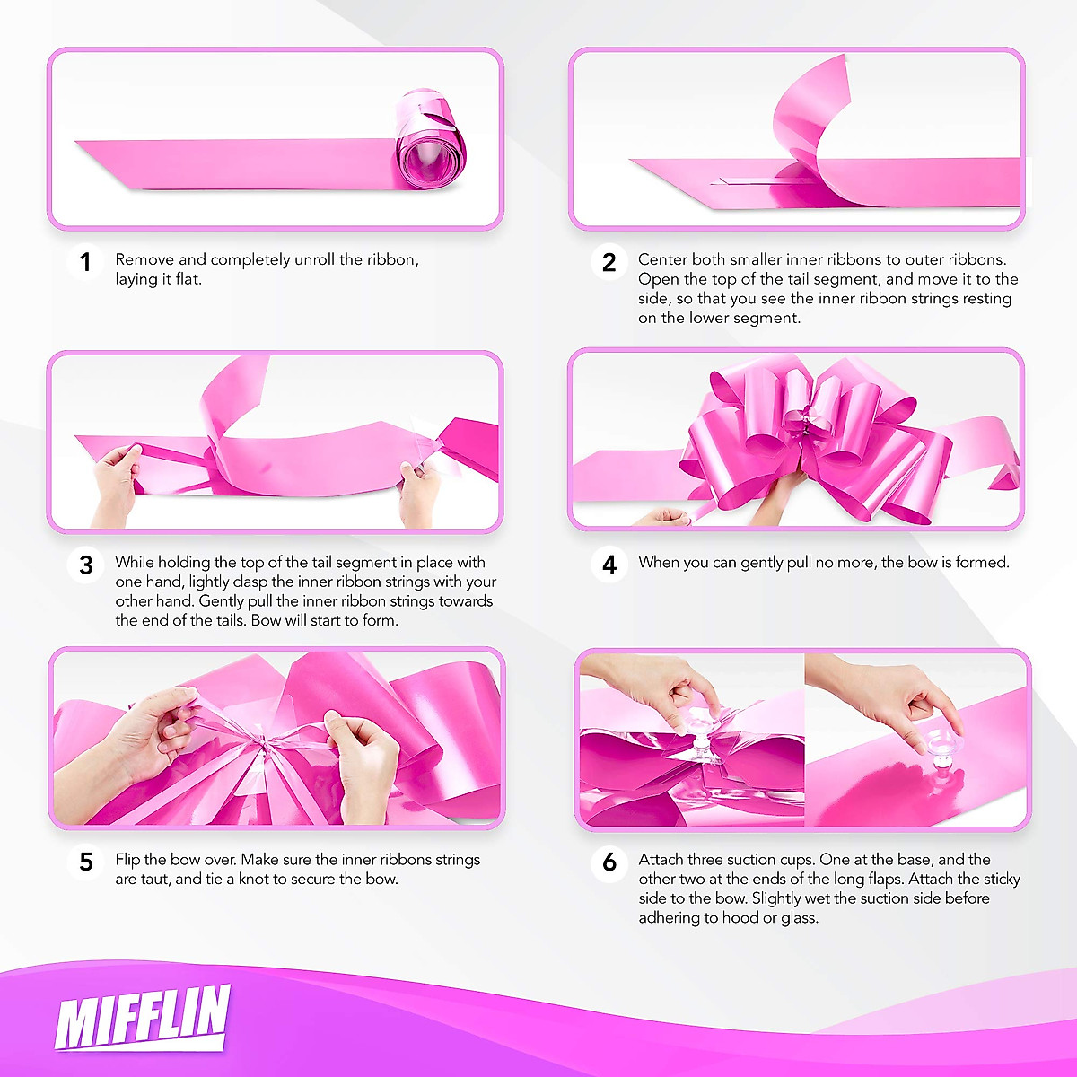 MIFFLIN-USA Big Car Bow (Glossy Pink, 30 inch) Butterfly Shape Gift Bow, Giant Bow for Car, Birthday Bow, Huge Car Bow, Car Bows, Big Pink Bow, Bow for Gifts, Christmas Bow for Cars