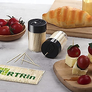 TRTRin Bamboo Wooden Toothpicks [3000 Count]-With 2-Pack Reusable Toothpick Holder, Sturdy Smooth Finish Tooth Picks, For Appetizer, Olive, Barbecue, Fruit, Teeth Cleaning Toothpicks, Black.
