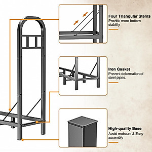 GREENER 8FT Firewood Rack Outdoor Heavy Duty Wood Rack for Firewood Indoor Log Holder for Fireplace, Fire Wood Holder Metal Lumber Storage Carrier Firewood Log Rack Stand Stacker for Patio Porch Black