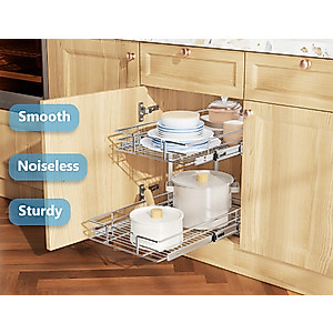 LOVMOR Slide Out Cabinet Drawers Pots and Pans Organizer and Storage, 14" W x 21" D, 2 Tier
