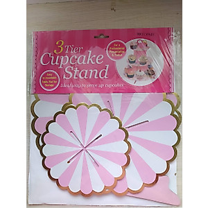 BRTOPMY 3 Tier Cupcake Stand with Candyland Lollipop Cupcake Stand Tower Stand for Weddings Baby Showers Birthday Parties Thanksgiving Cupcake Party Decorations Pink