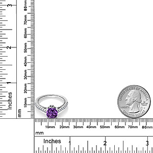 Gem Stone King 925 Sterling Silver Cushion 7MM Gemstone Birthstone and White Created Sapphire Engagement Ring | Wedding Engagement Anniversary Promise Ring For Women