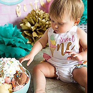 Cute Baby Girl First Birthday Outfit Halter Romper Ice Cream Cake Smash Bodysuit Sunsuit (A-White, 12-18 Months)