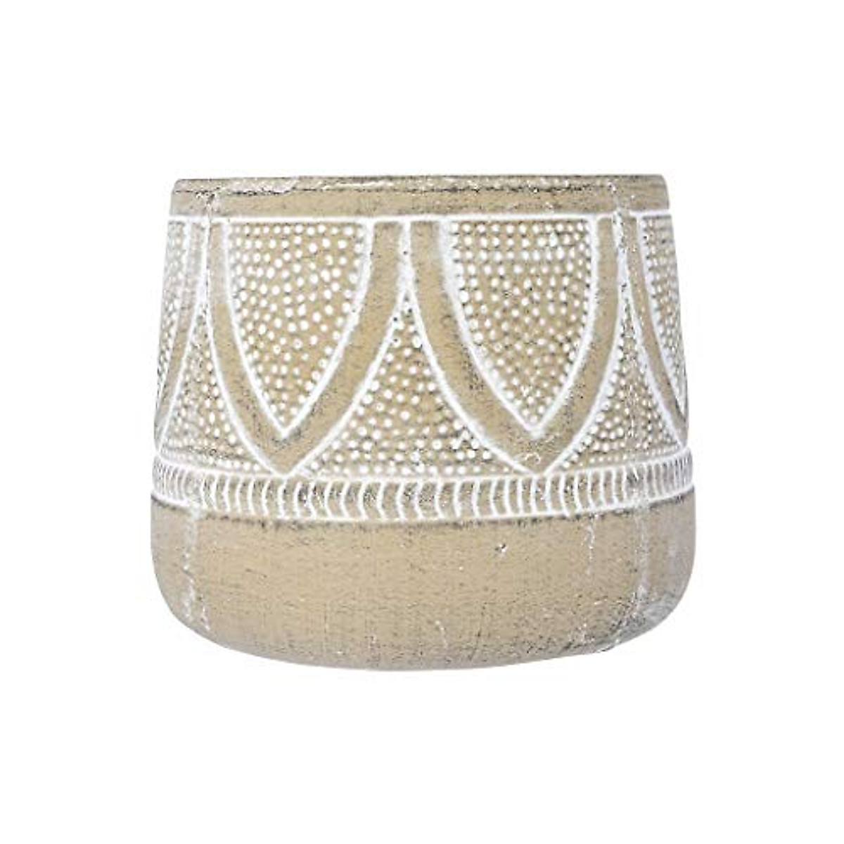 Creative Co-Op Embossed Terracotta Planter with Whitewash Finish (Holds 5" Pot
