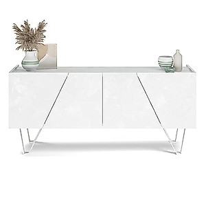 Mobili Fiver, Emma 4-Door Sideboard with White Legs, Concrete White, Made in Italy