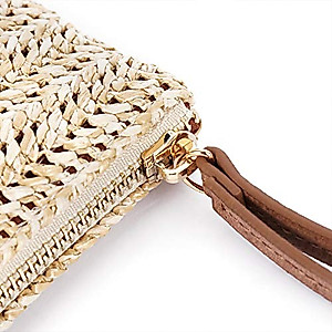 FENICAL Straw Clutch Bag Bohemian Zipper Wristlet Summer Beach Handbag for Women Girls