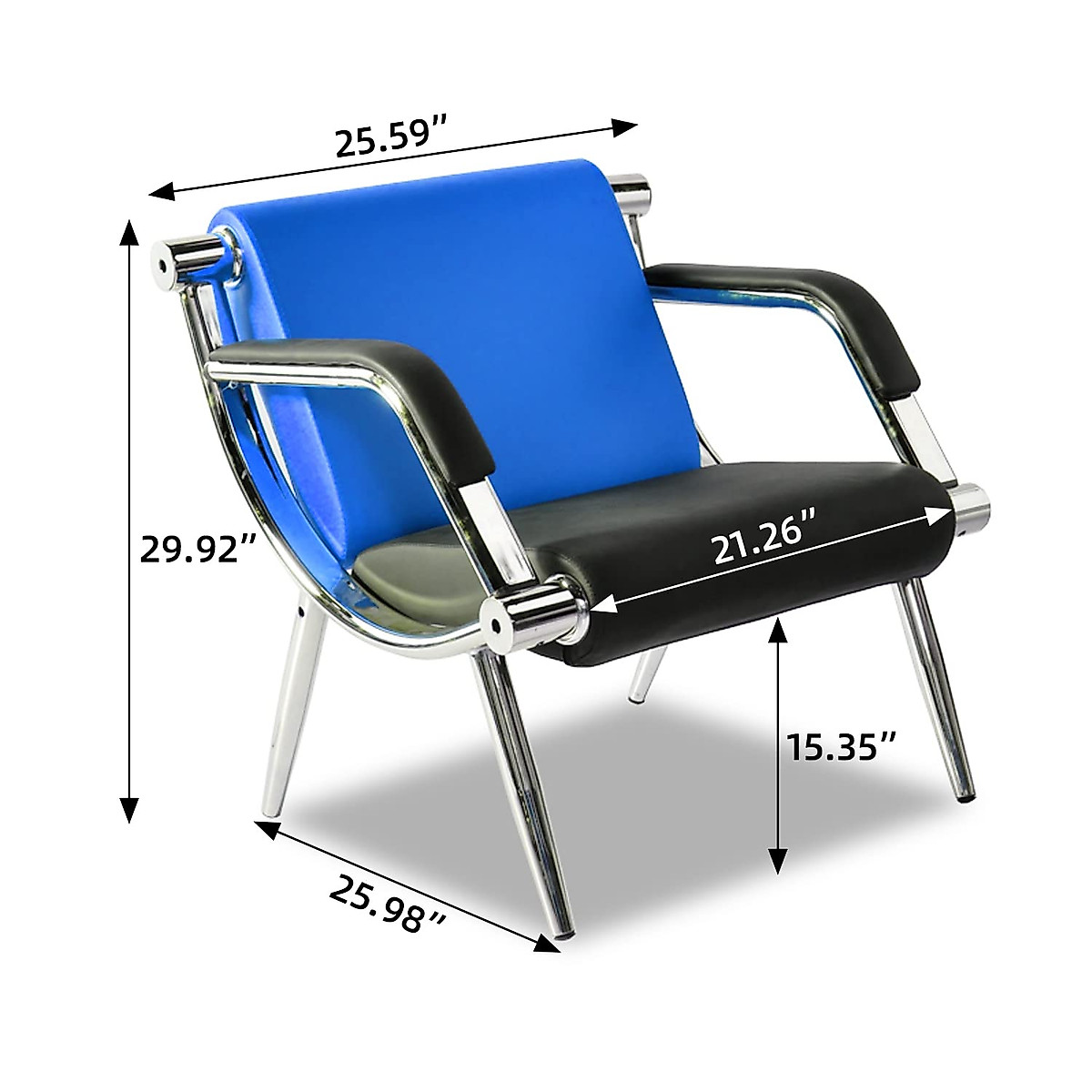 Waiting Room Chair with Armrest 1 Seat Blue Black PU Leather Office Furniture Guest Seating Lobby Conference Reception Chair Visitor Guest Sofa for Office Airport Clinic Hospital Bank Salon Barber