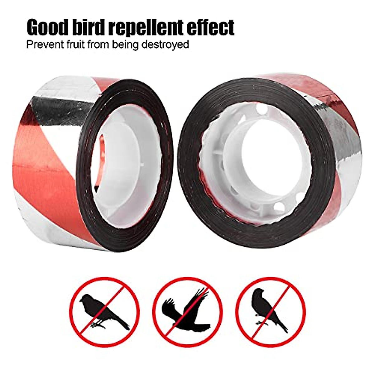 Hztyyier Reflective Scare Tape, Bird Scare Ribbon Thick Reflective Bird ​Deterrent Tape Garden Orchard Accessories Reflective Scare Birds Tape for Scare Birds Away(2 Pieces of red Silver, 100m)