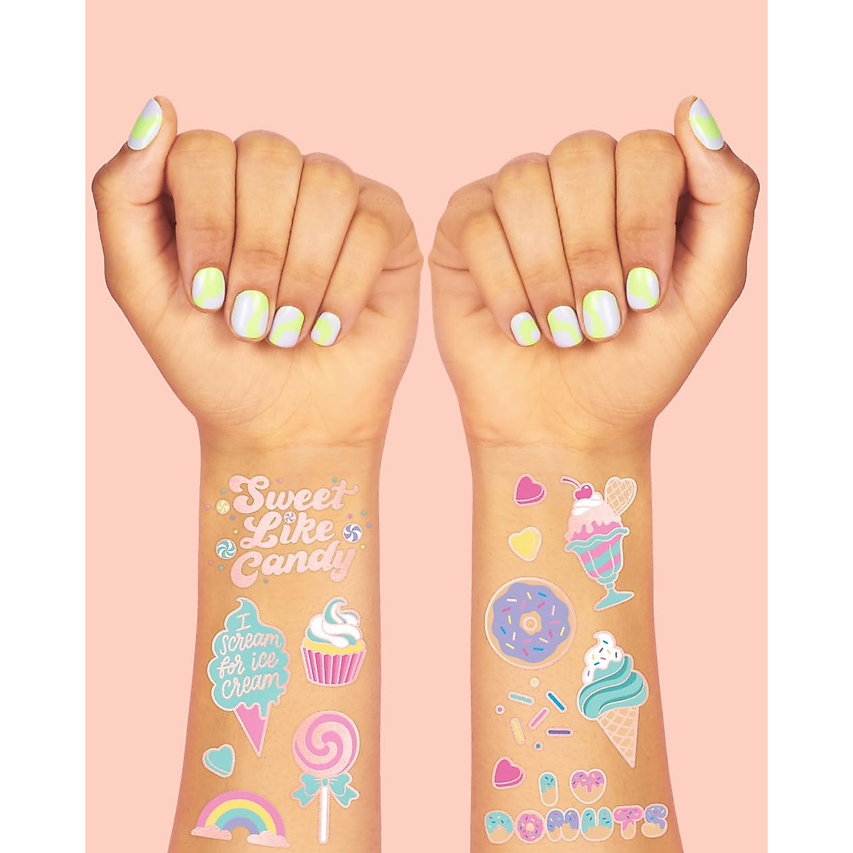 xo, Fetti Donut Party Valentine's Day Supplies Temporary Tattoos - 48 Glitter Styles | Dessert Birthday, Ice Cream, Cupcake, Candy, Vday