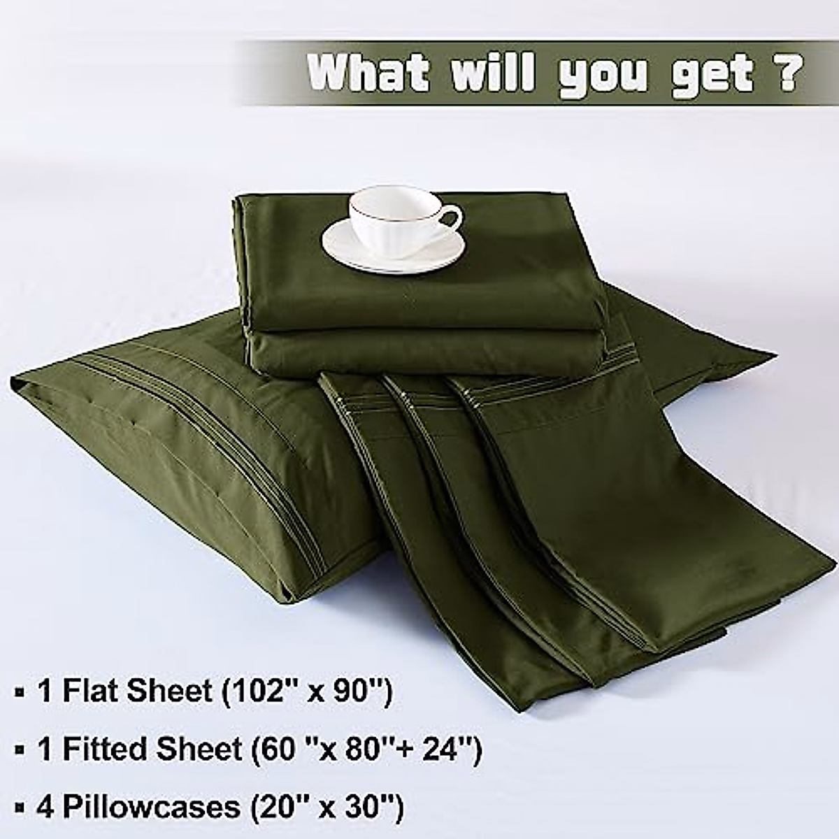 Homiest Extra Deep Pocket Queen Size Sheets Set, 6 Pieces Soft Olive Green Sheets 18-24 Inch Deep Pocket Bed Sheets, Hotel Luxury 1800 Thread Count Microfiber Bed Set Fits Ultra Deep Mattress