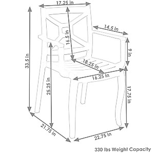 Sunnydaze Tristana Plastic Outdoor Patio Arm Chair - Set of 4 - Stackable Seating - Green