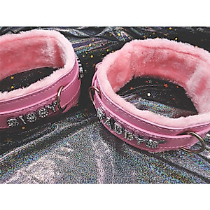 paloli Pink Choker Necklace for Women Leather Collar Fluffy Punk Leash Neck Choker Gothic Cosplay Sexy Jewelries