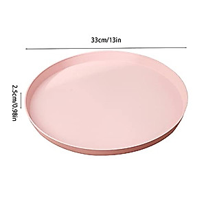 2 Pack Round Plastic Serving Tray Platter, 13 Inch Lightweight Wheat Straw Food Tray, Tea Tray for Party, Reusable Restaurant Fast Food Holder for Cup Cake Snack Fruits (Pink)