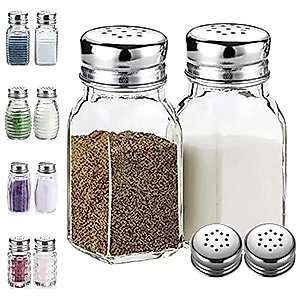 Salt and Pepper Shakers Glass Set ,DWTS DANWEITESI Salt Shaker w Stainless Steel Lid-Glass Spice Jars,Clear to Know When to Fill,Farmhouse Salt and Pepper Shakers Cute Best Kitchen Decoration