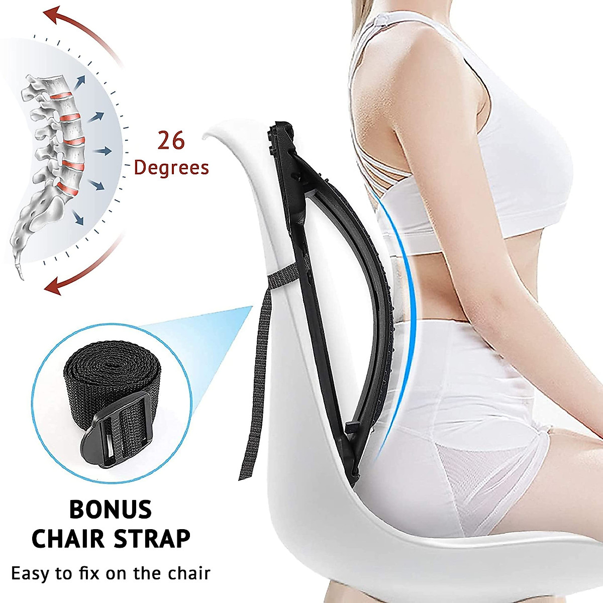 NEOATHLETE Back Cracker - Extra Silicone Pad and Chair Strap for Office Chair - Helps with Sciatica Pain Relief, Lower Back Pain Relief - Lumbar Back Stretcher - Spine Deck Board - Spine Corrector