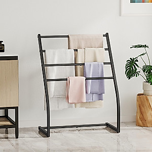 Honiter Towel Racks for Bathroom, Free Standing Towel Rack, Pool Towel Racks Outdoor, 4 Tier Wide Metal Towel Bar Stand, Blanket Ladder Holder, Drying and Display Rack for Oversized Bath Towel