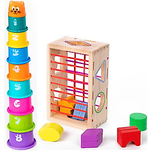 Pidoko Kids Shape Sorter Toys for Toddlers 1-3 | Montessori Toys for 1 Year Old Toys for Boys and Girls - Sensory Learning Developmental - Wooden Baby Toys 12-18 Months - 1st Birthday Gifts Boy Girl