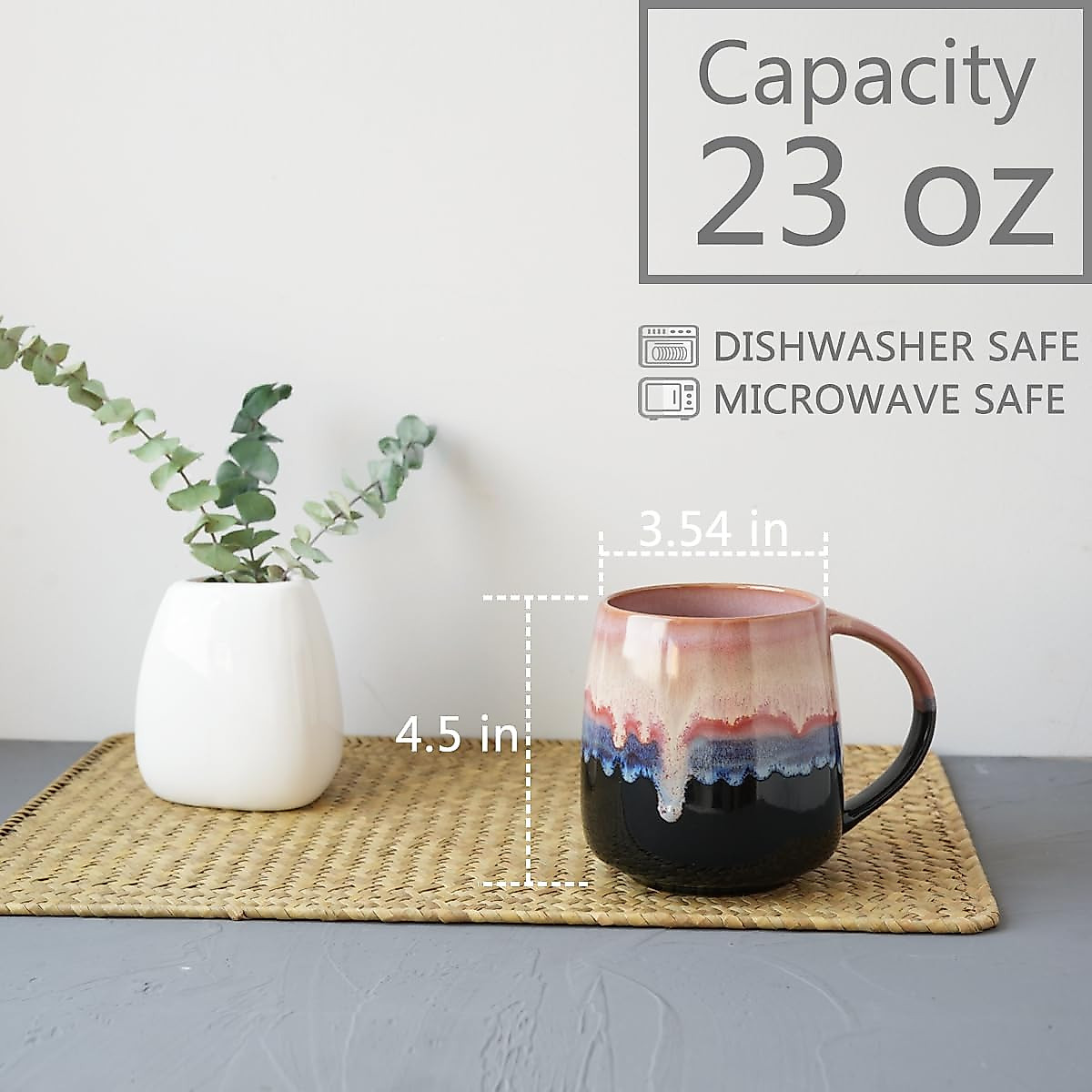 Bosmarlin Extra Large Ceramic Coffee Mug, 23 Oz, Microwave and Dishwasher Safe, Big Oversized Tea Cup, Reactive Glaze (Pink)