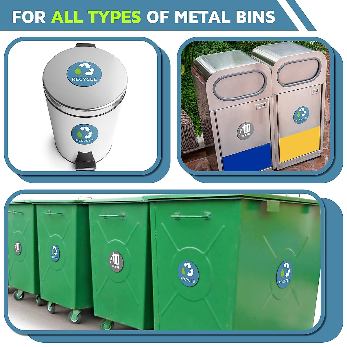 8 Pieces Magnetic Recycle and Trash Logo Symbol Recycle Logo and Trash Can Magnetic Decal Recycle Trash Bin Sticker Trash and Recycling Stickers for Trash Cans Garbage Containers and Recycle Bins