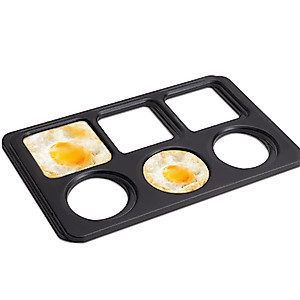 SafBbcue 6PCS Griddle Egg Ring Tray- Non Stick Egg Ring Molds,Food Grade Pancake Rings Round and Square Molds Ideal for Cooking Perfectly Shaped Eggs, Pancakes