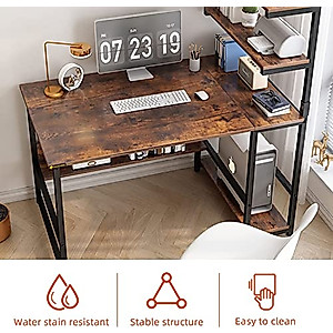 ALISENED Computer Desk with 4-Tier Storage Shelves, 43.3 inch Modern Large Office Desk Computer Table Studying Writing Desk Workstation with Bookshelf and Tower Shelf for Home Office