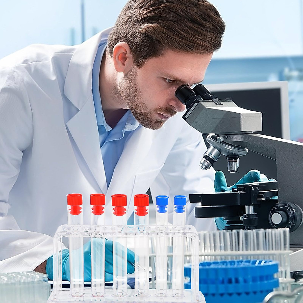 Plastic Test Tube Rack Set: 6pcs Laboratory Test Tube with Holder Stand Tube Detachable White Test Tube Storage Rack Stand