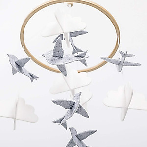Sorrel + Fern Baby Crib Mobile (Birds in The Clouds, Short Version) - Unique and Minimalist Design for Boys & Girls