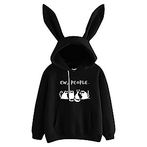Hemlock Women Teen Girls Cute Hoodie Long Sleeve Rabbit Hooded Sweatshirt Juniors School Hooded Pullover Tops Pocket