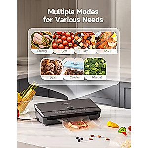 HiCOZY Vacuum Sealer Machine, Food Vacuum Sealer with Built-in Cutter and Bag Storage, Air Sealer Machine for Sous Vide and Food Storage with 10 BPA Free Vacuum Sealer Bag, 1 Roller Bag, Space Gray