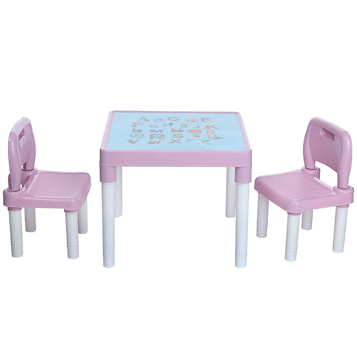 Toxz Plastic Kids Table and 2 Chairs Set,for Boys0 or Girls Toddler,with English Alphabet Table,Curved Table Corner,Safety Environmentally Friendly Material(Ship from US!)