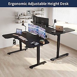 59'' L Shaped Height Adjustable Standing Desk, Electric Stand up Computer Table for Home Office Desk with Black Frame & Top