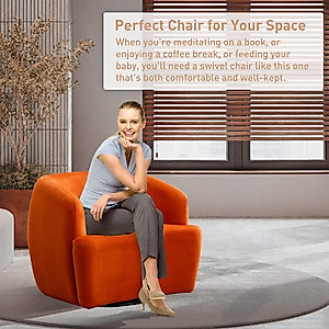 Bonzy Home Swivel Barrel Accent Chair Set of 2, Comfy Velvet Upholstered Round Swivel Armchair with Padded Cushion, Modern Channel Club Chair for Living Room Bedroom, Orange