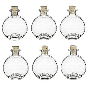 Nakpunar 6 pcs Spherical Glass Bottles with Cork Bottle Stopper (6, 8.5 oz Clear)