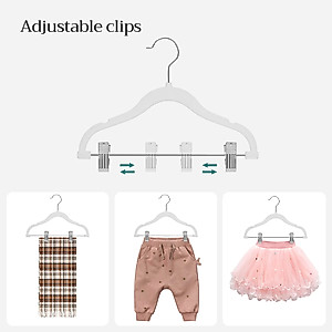 SONGMICS Baby Hangers, 30 Packs Pants Hangers with Clips, Kids Hangers with 6 Clothes Dividers, Non-Slip Children’s Clothes Hangers, Pants Hangers, White UCRF013W30