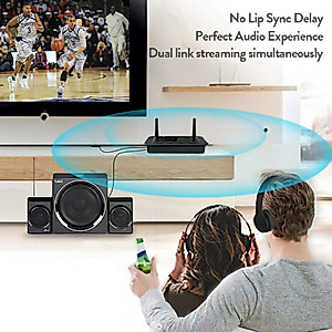 1Mii Long Range Bluetooth 5.0 Dual-Link Optical Analog Bypass Mode Inputs and Outputs Transmitter Receiver for TV, Home Stereo