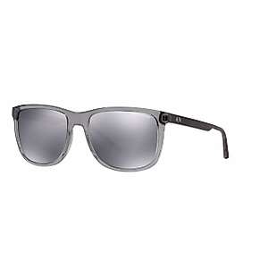 A|X ARMANI EXCHANGE Men's AX4070S Square Sunglasses, Transparent Magnet Grey/Light Grey Mirrored/Black, 57 mm