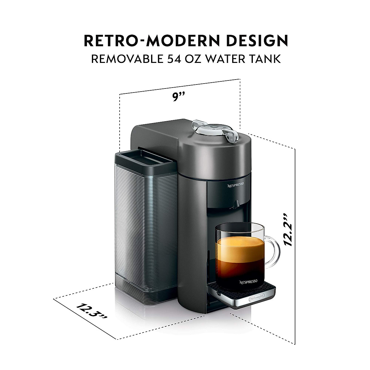 Nespresso Vertuo Coffee and Espresso Machine by De'Longhi with Milk Frother, 1000 Milliliters, Graphite Metal