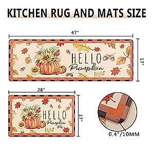 Falflor Fall Kitchen Rug and Mats Pumpkin Sunflower Decorative Kitchen Floor Mats Non Slip Kitchen Rug Heavy Duty Comfort Standing Mats for Kitchen Sink